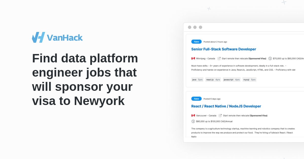 Data platform engineer jobs in Newyork - VanHack